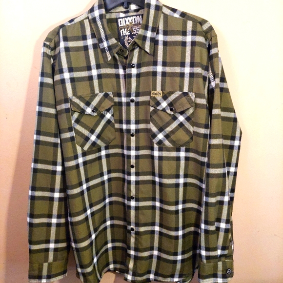 DIXXON | Shirts | Dixxon The 556 Flannel Army Green And Black Plaid ...